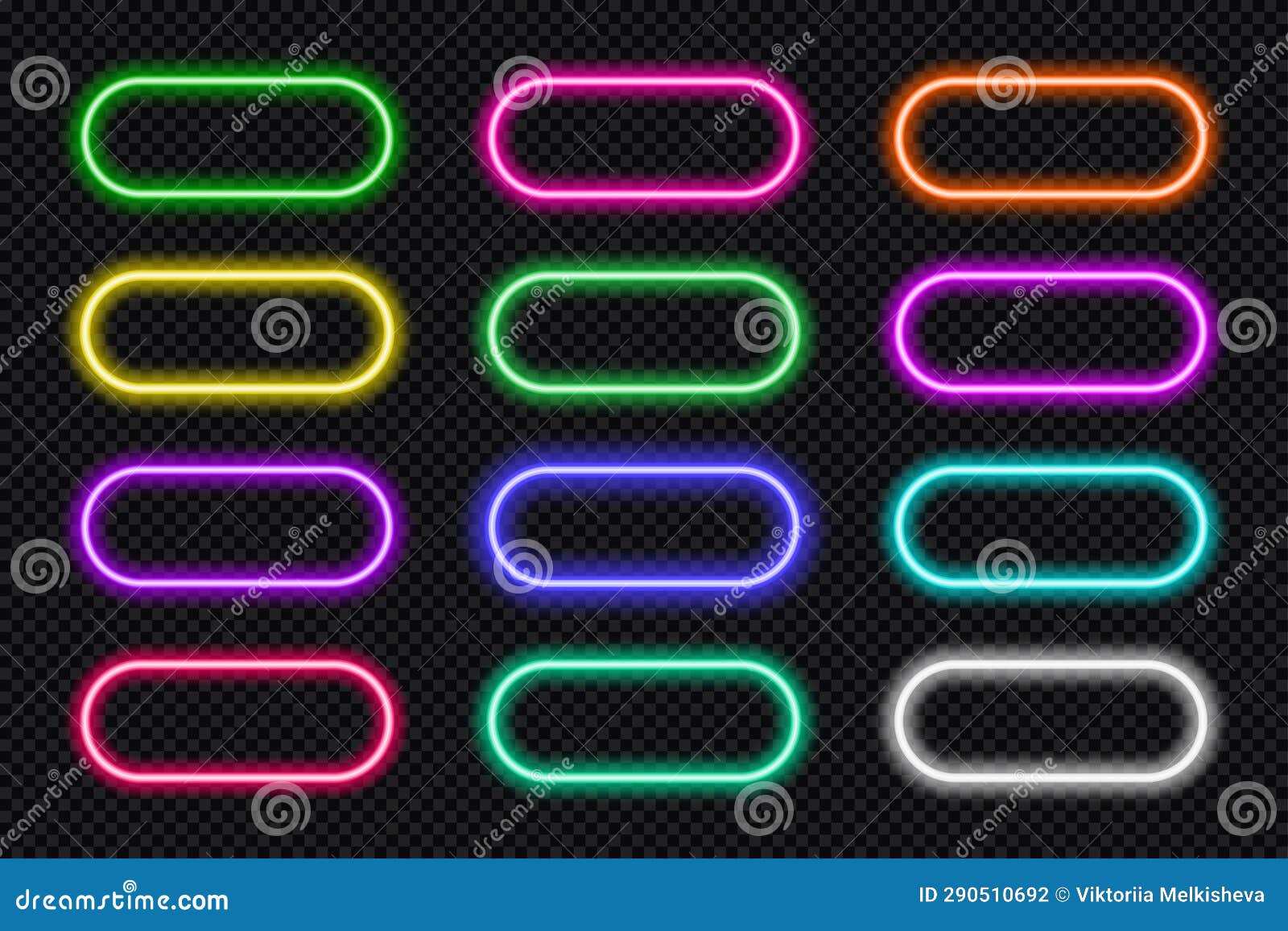 Neon Button Frames Pill Set. Glowing Coloful Rounded Rectangle Border ...