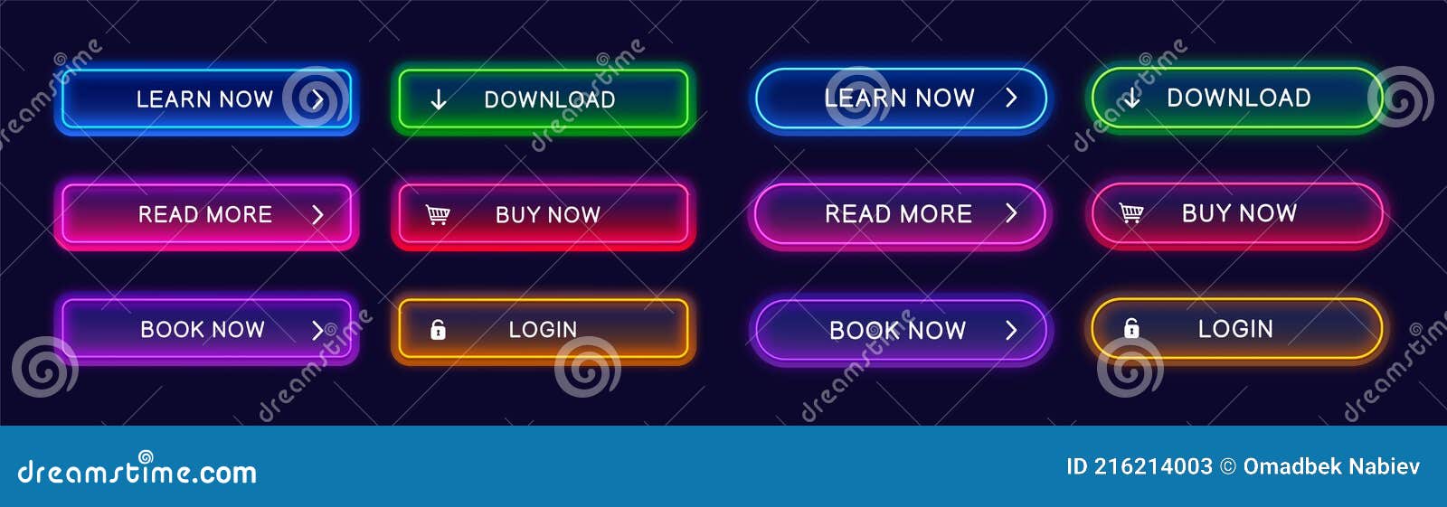 Neon Buttons for Web Design, Apps, Ui Stock Vector - Illustration of ...