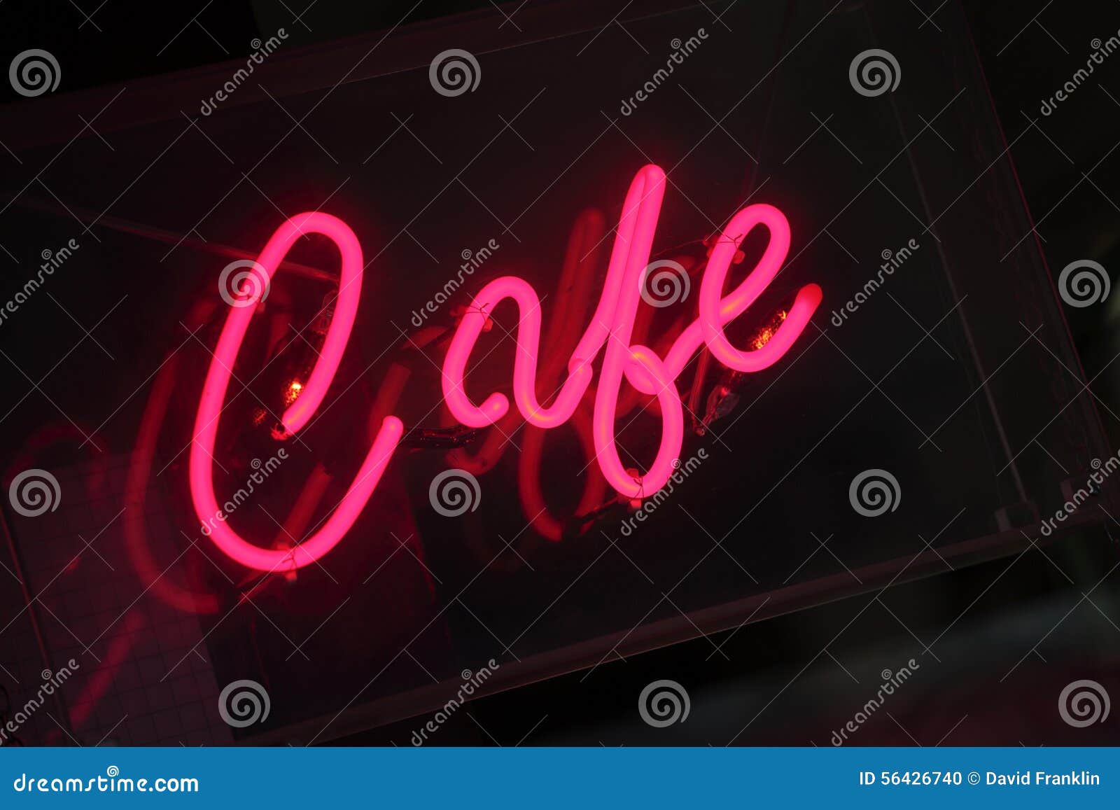 Neon Cafe Sign, Vivid Pink, Illuminated at Night Stock Photo - Image of ...