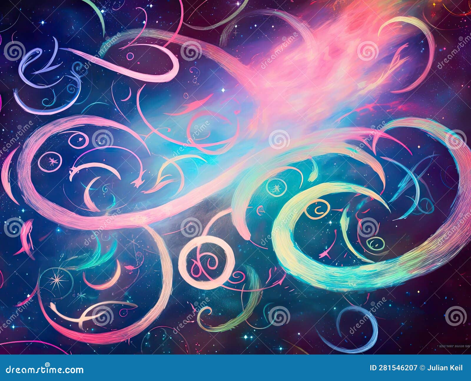 Neon Calligraphy on Pastel Galaxy Background Stock Illustration ...