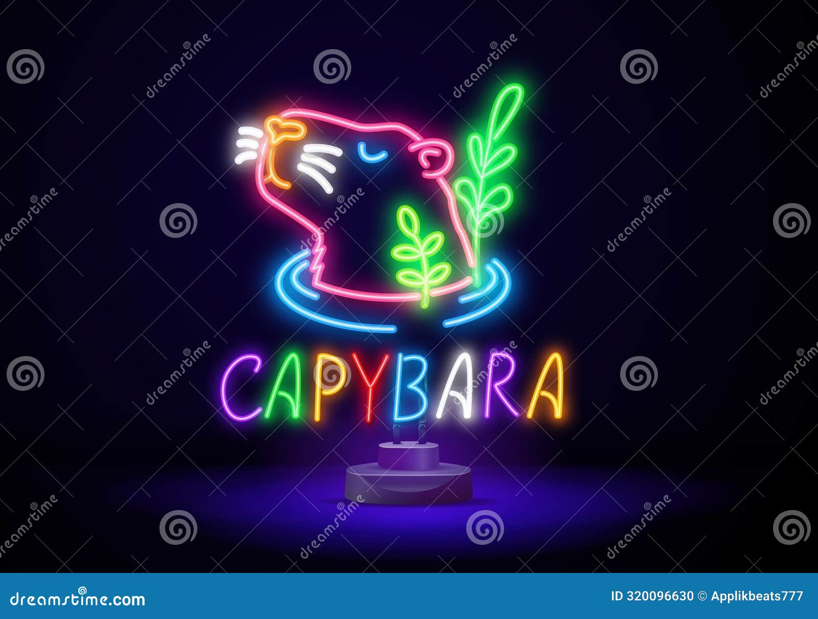 Neon Capybara Cute Water Animal. Vector Funny Capybara In Neon Design ...