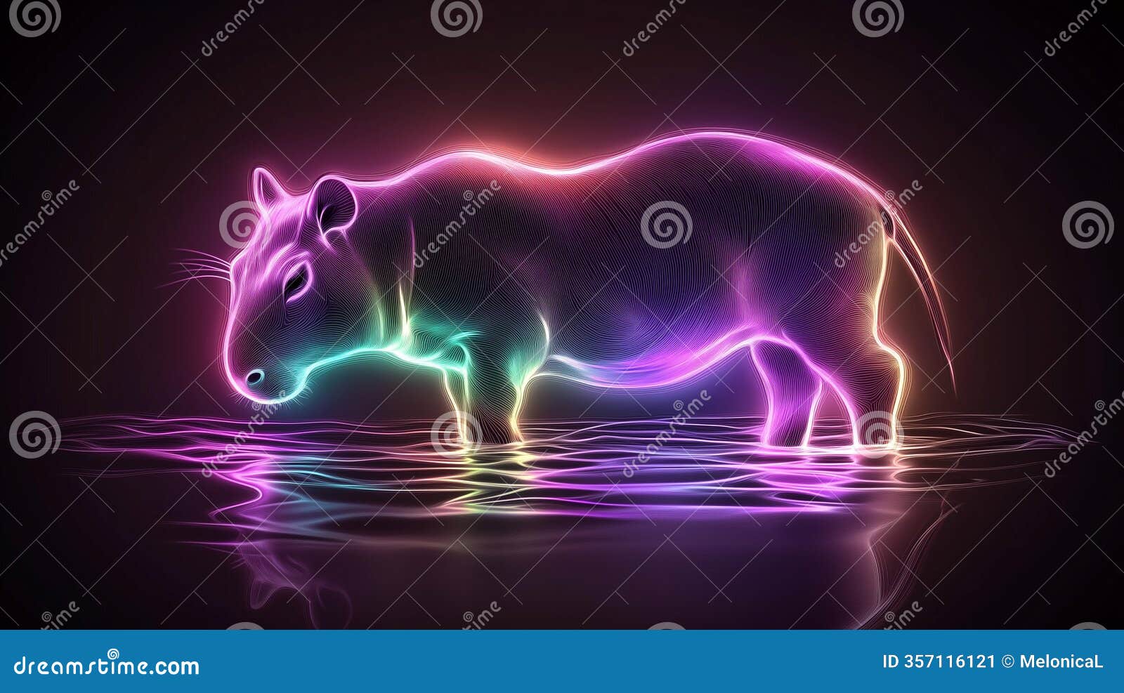 Neon Capybara Cute Water Animal. Vector Funny Capybara In Neon Design ...