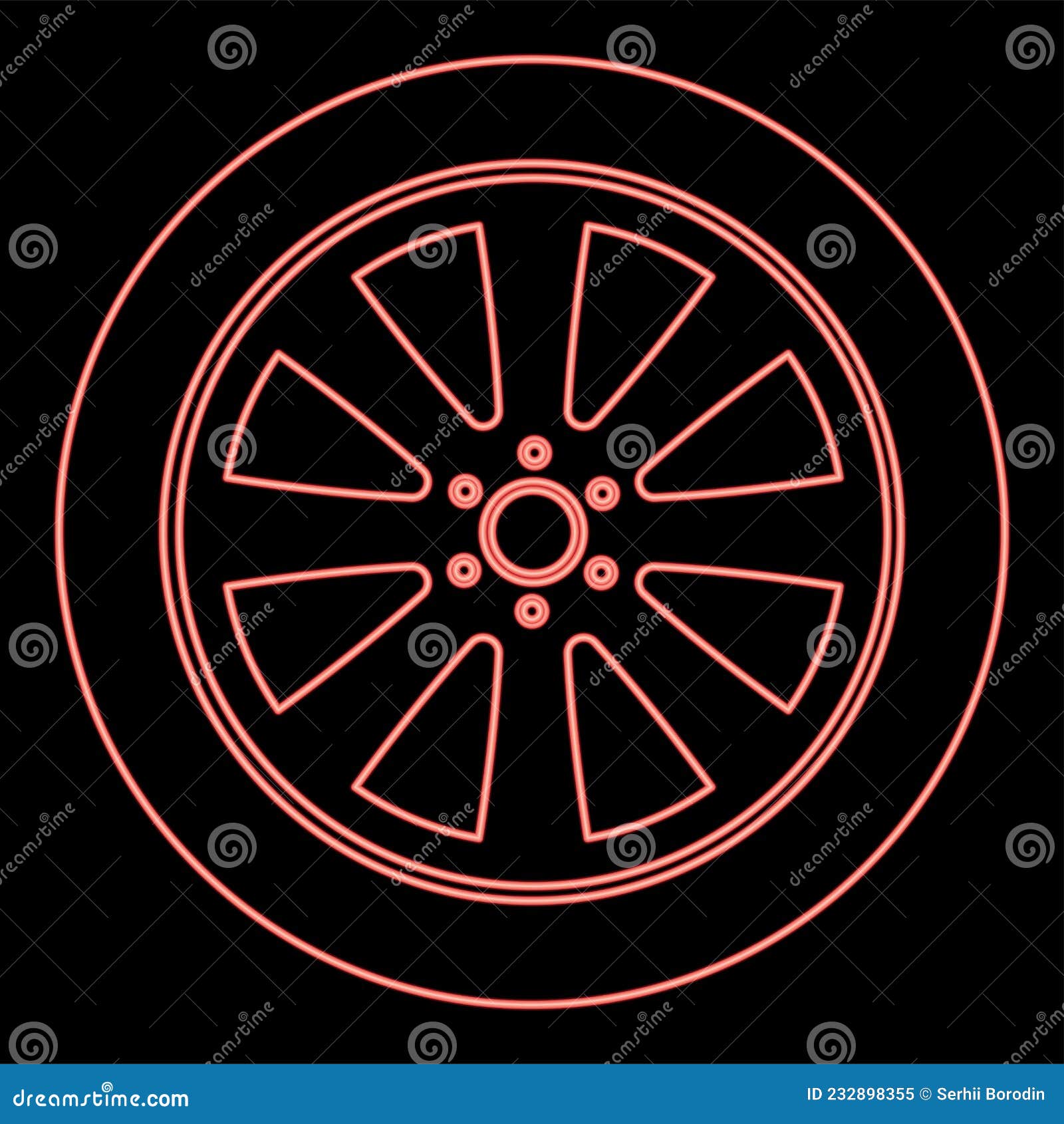 Neon Car Wheel Red Color Vector Illustration Flat Style Image Stock ...