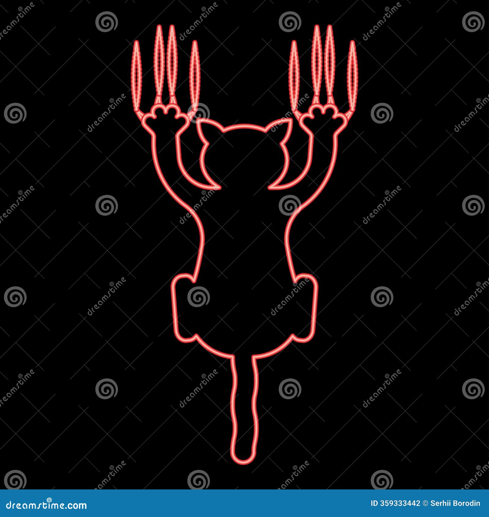 Neon Cat Scratching Harm Red Color Vector Illustration Image Flat Style ...