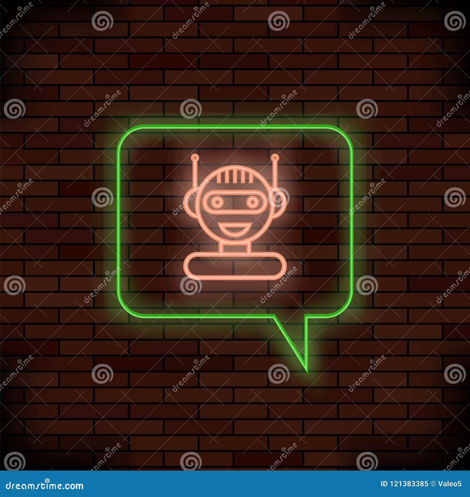 Neon Chat Bot on Brick Background. Artificial Intelligence Concept ...