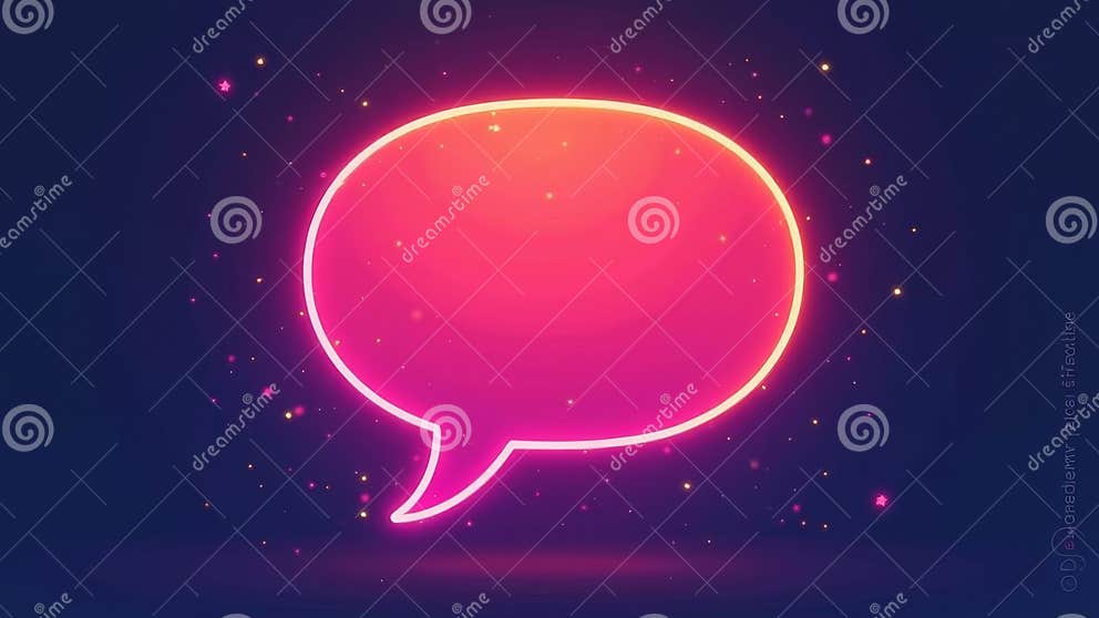 Neon Chat Message Icon on Dark Background Stock Photo - Image of ...
