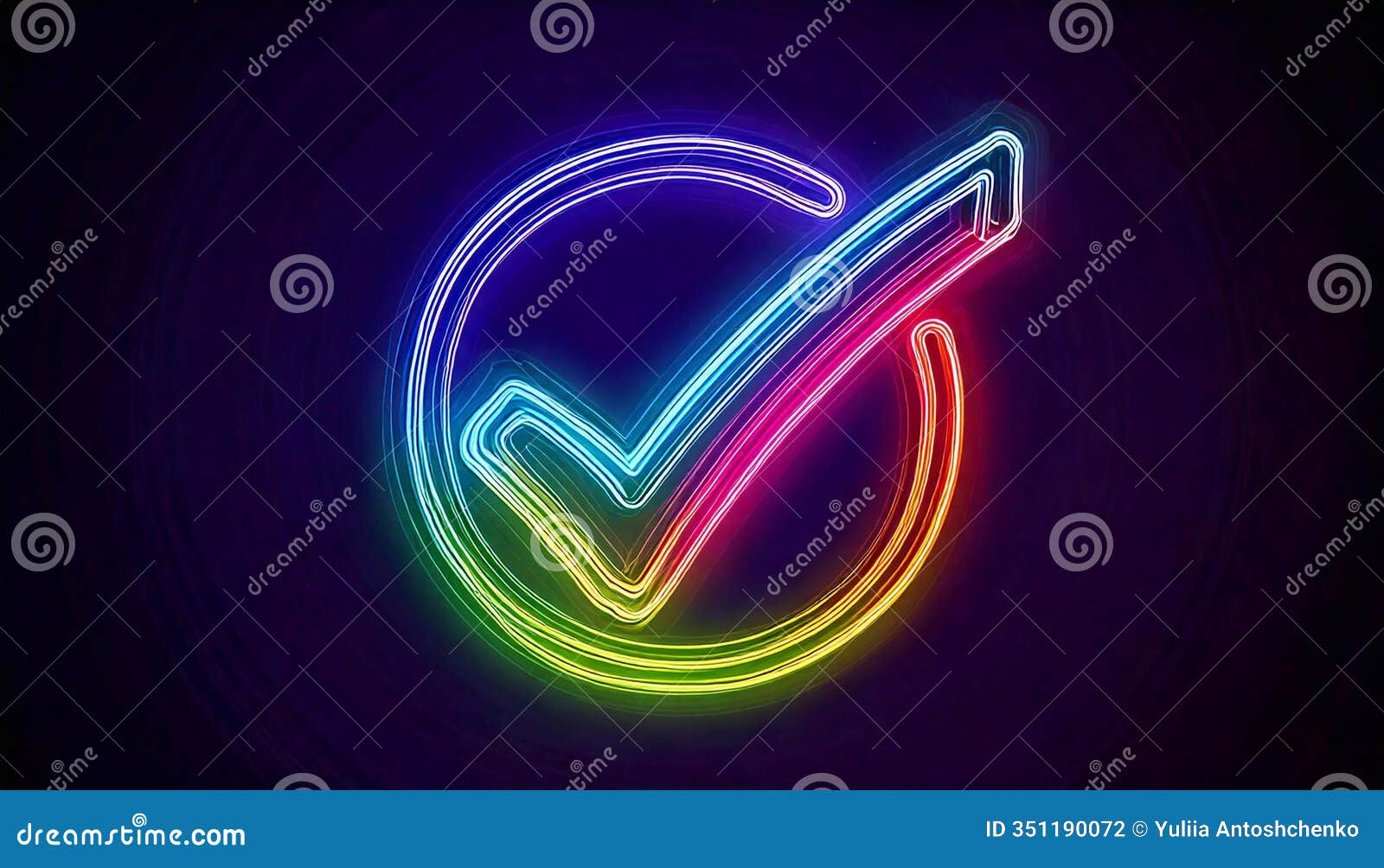 A Neon Check Mark Glows with Bright Colors, Showcasing a Modern and ...