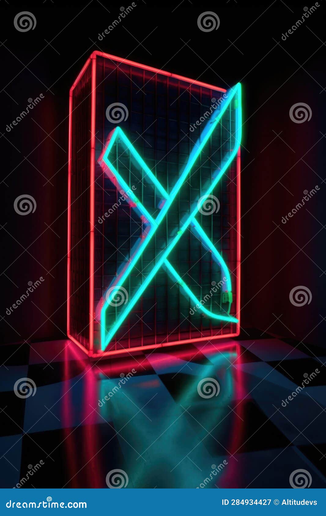 Neon Check Mark Sign Glowing in the Dark Stock Image - Image of ...