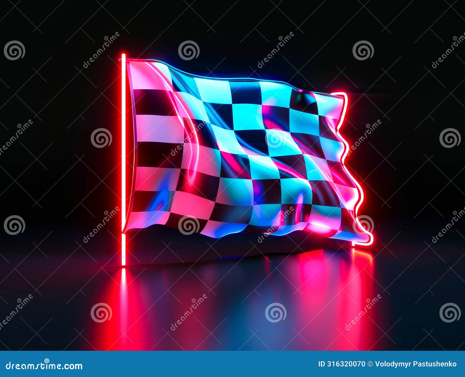 A Neon Checkered Flag on a Black Background Stock Photo - Image of ...
