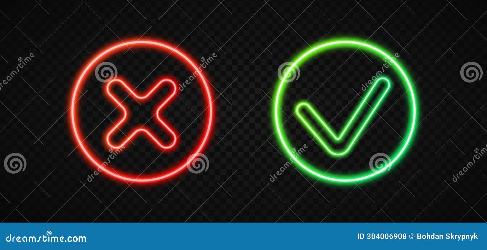 Neon Checkmark and Cross in Circle Stock Vector - Illustration of ...