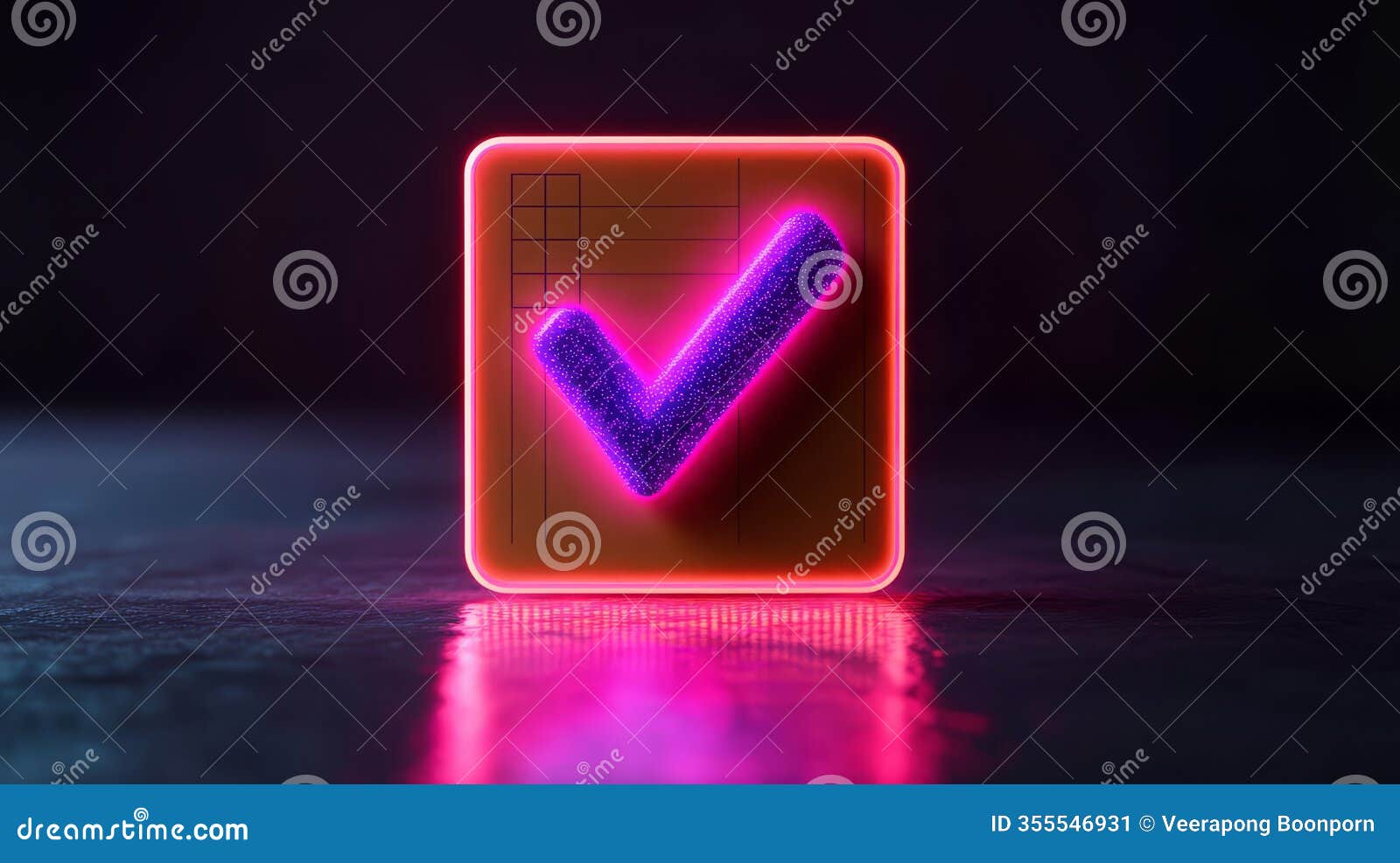 Neon Checkmark Icon Glowing in Dark Environment, Symbolizing Approval ...