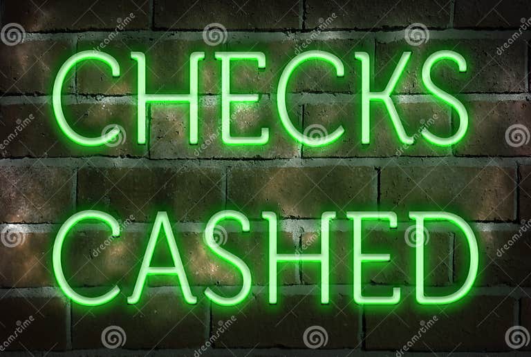 Neon CHECKS CASHED sign stock illustration. Illustration of wall - 96703528