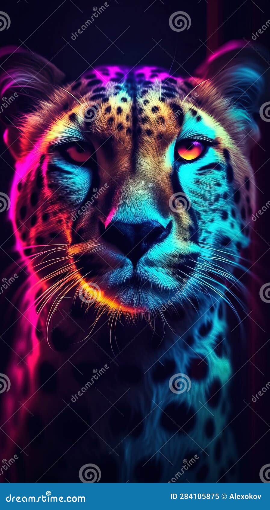 Neon Cheetah on Dark Background. Stock Image - Image of digital, dark ...