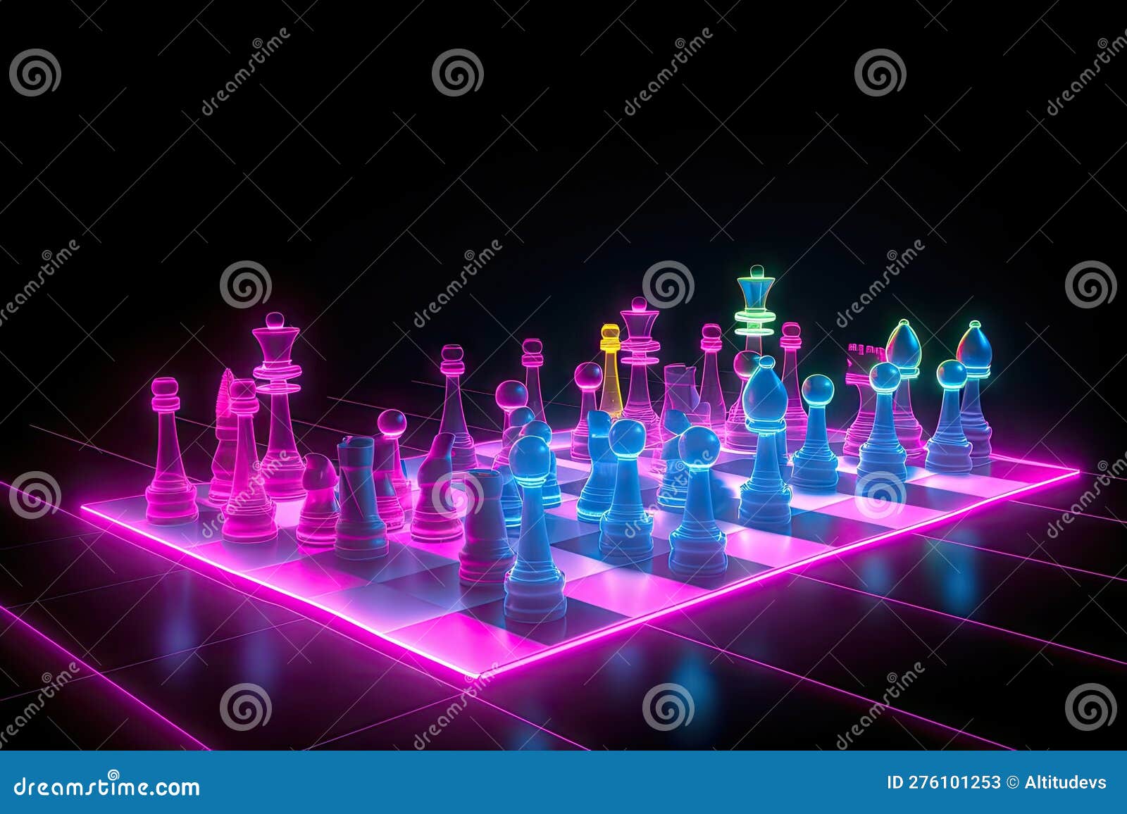 Neon Chess Game, with Pieces in Motion and Sparks Flying Stock ...