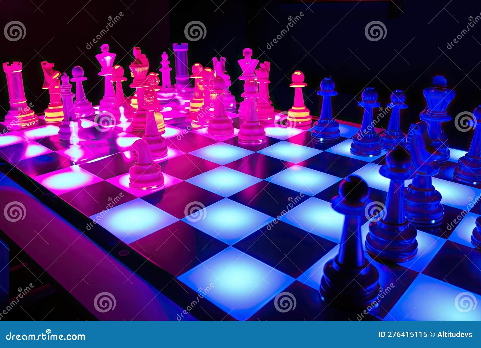 Neon Chess Pieces in Action, with Lightning-fast Moves Stock Image ...