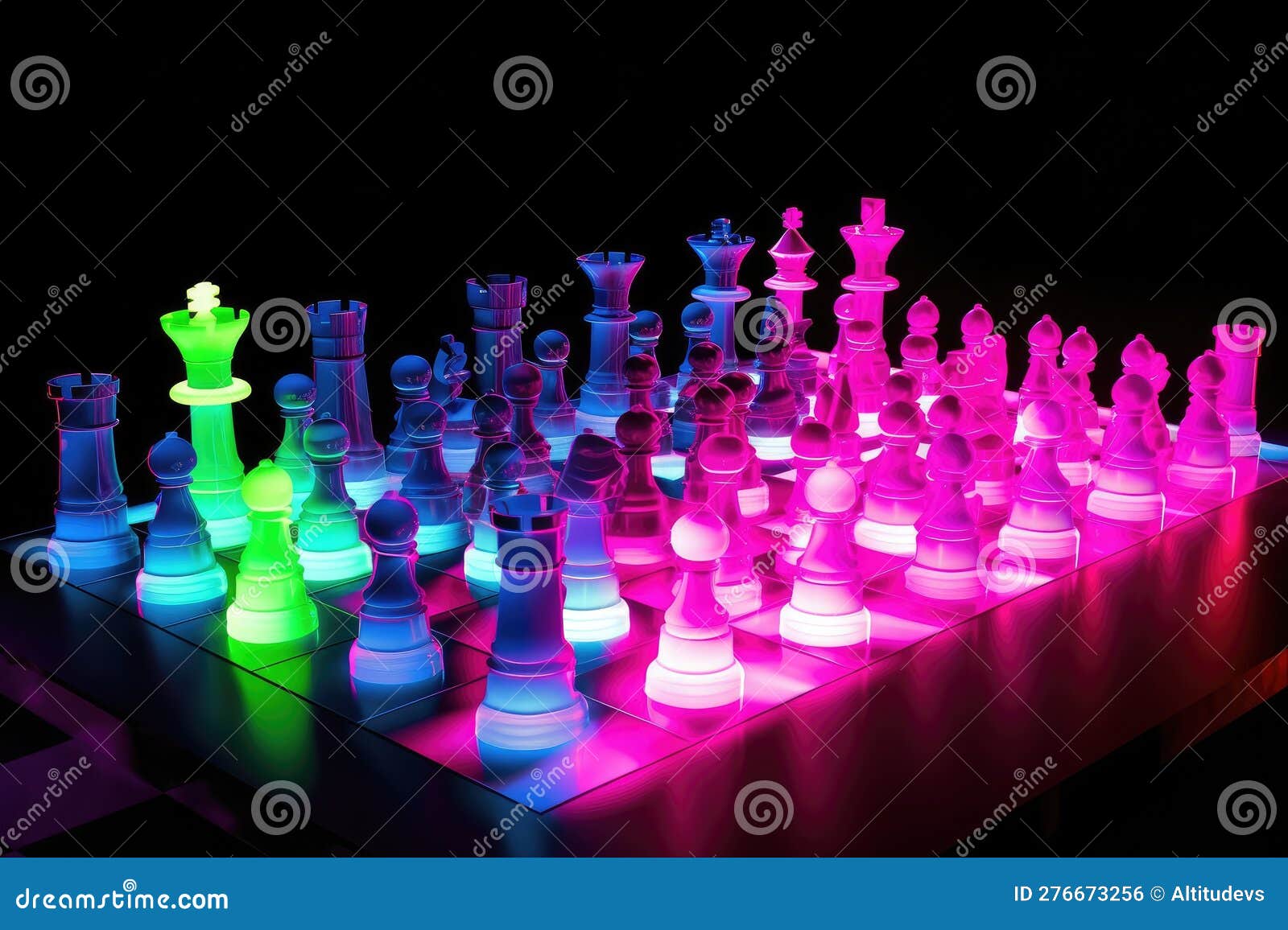 Neon Chess Pieces in Action, with Lightning-fast Moves Stock Photo ...