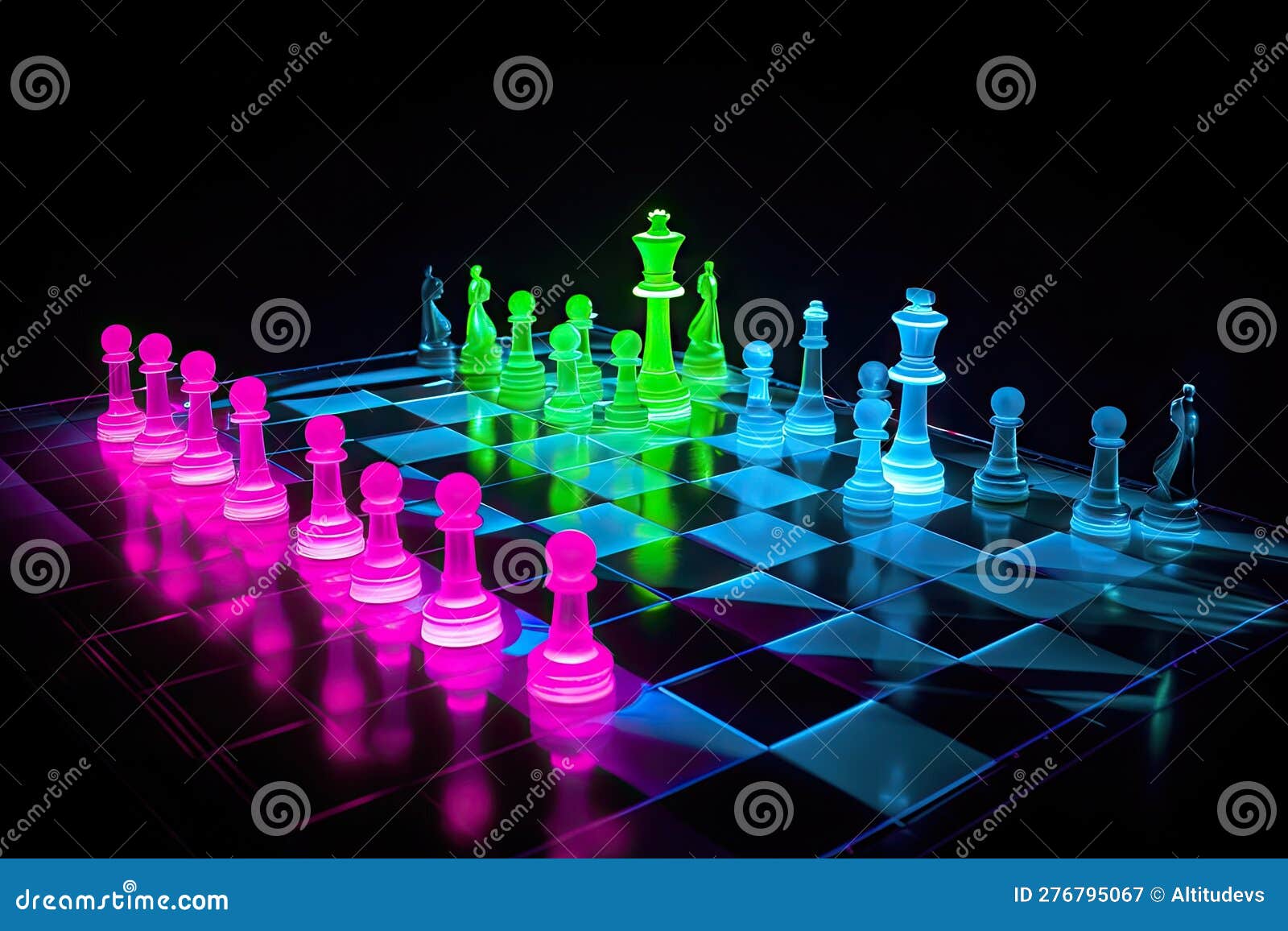 Neon Chess Pieces in Action, with Lightning-fast Moves Stock ...