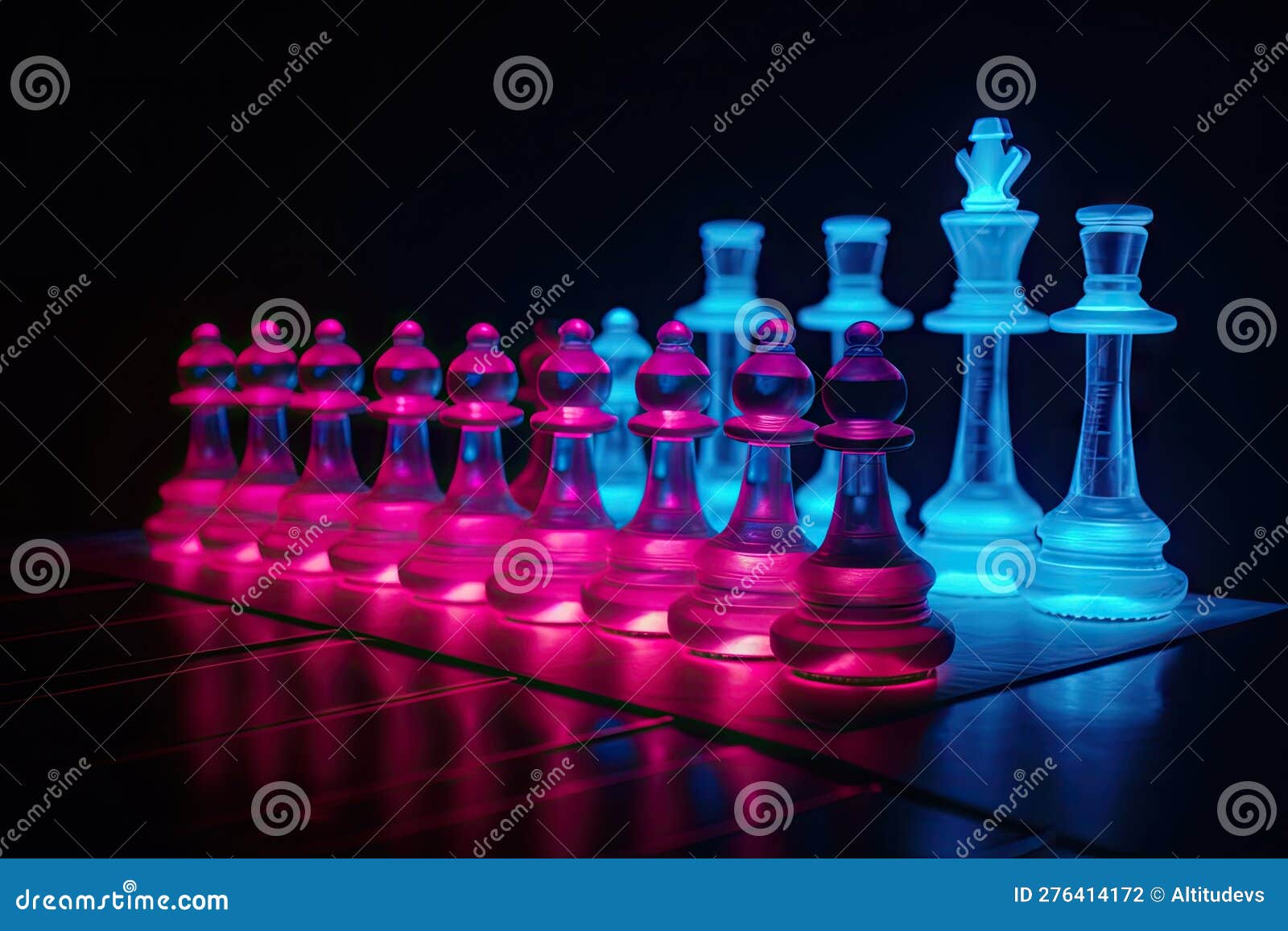 Neon Chess Pieces Set in Motion for Intense Game of Strategy Stock ...