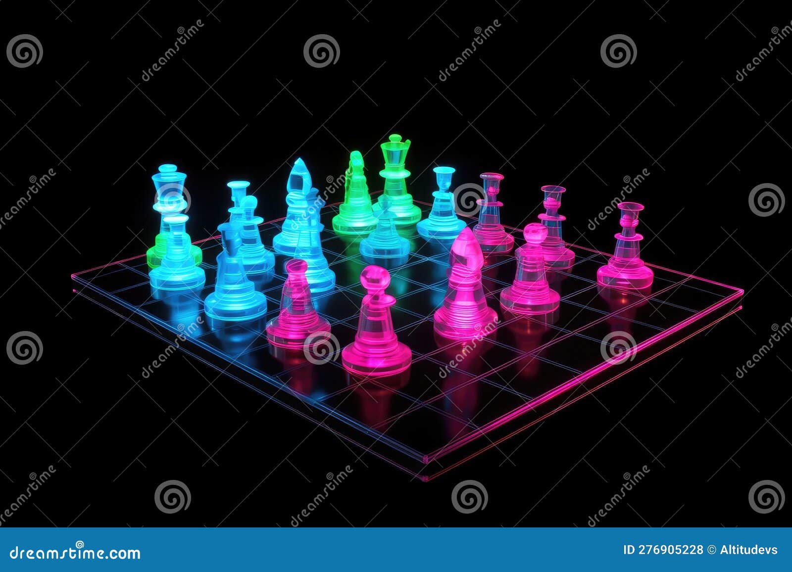 Neon Chess Set Floating in a Black Void Stock Photo - Image of ...