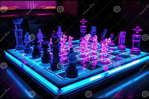 Neon Chess Set in Futuristic, Sci-fi Setting Stock Illustration ...