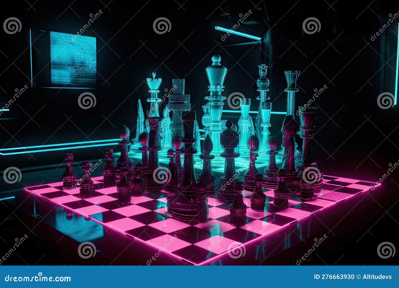 Neon Chess Set In Futuristic, Sci-fi Setting Stock Photo ...