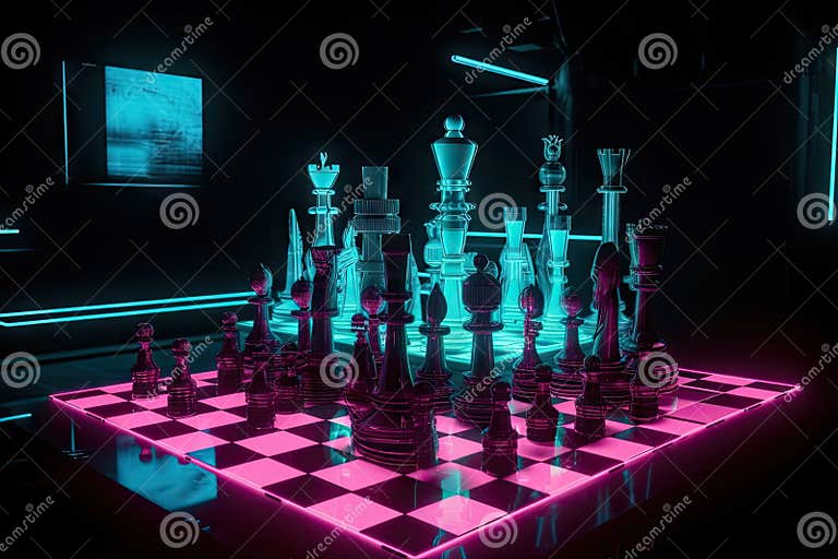 Neon Chess Set in Futuristic, Sci-fi Setting Stock Photo - Image of ...