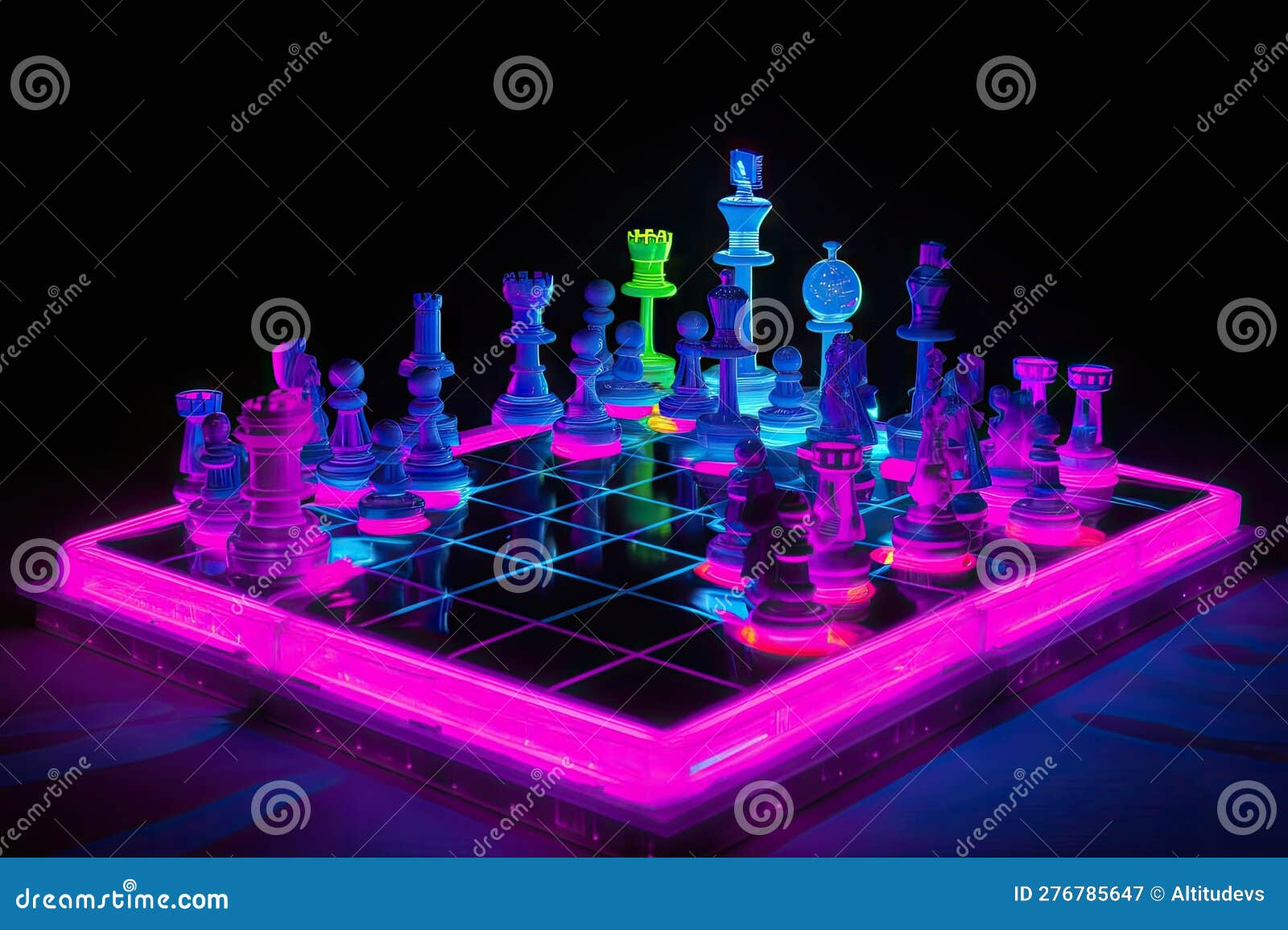 Neon Chess Set in Futuristic, Sci-fi Setting Stock Image - Image of ...