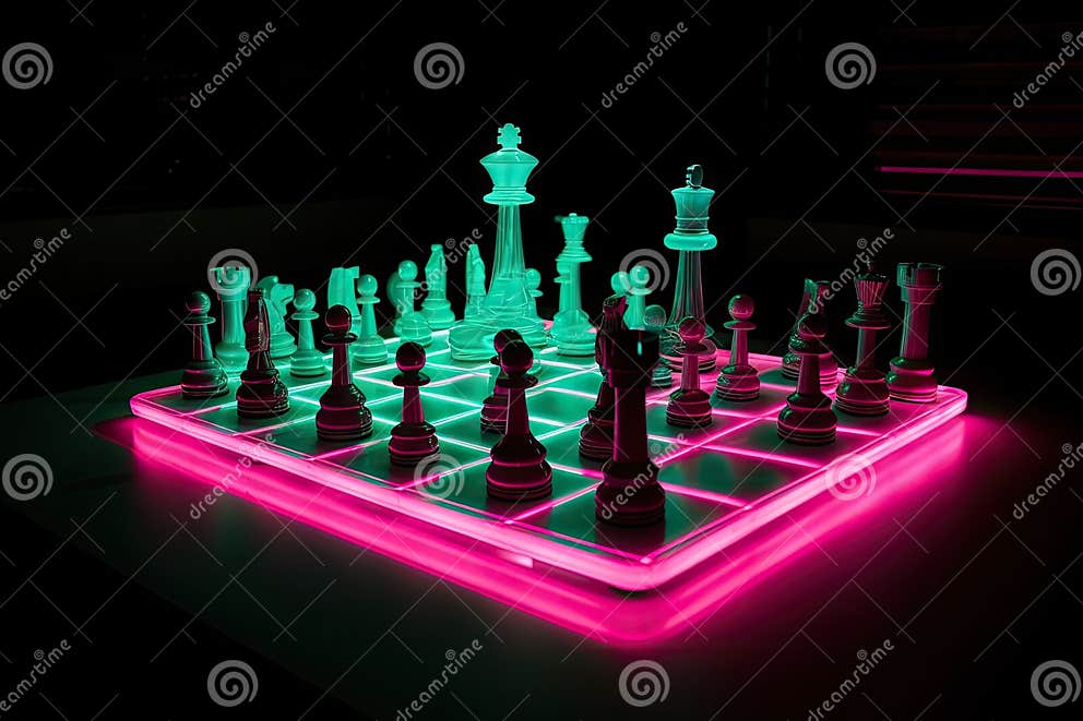 A Neon Chess Set, with Pieces in Motion and the Checkmate in Sight ...