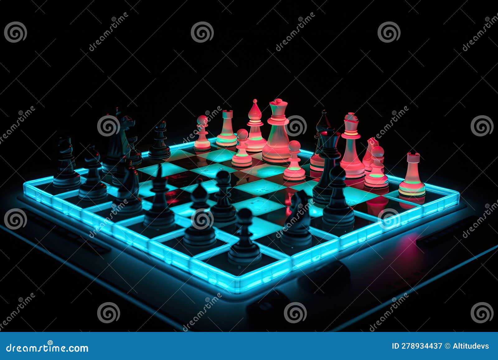 A Neon Chess Set, with Pieces in Motion and the Checkmate in Sight ...