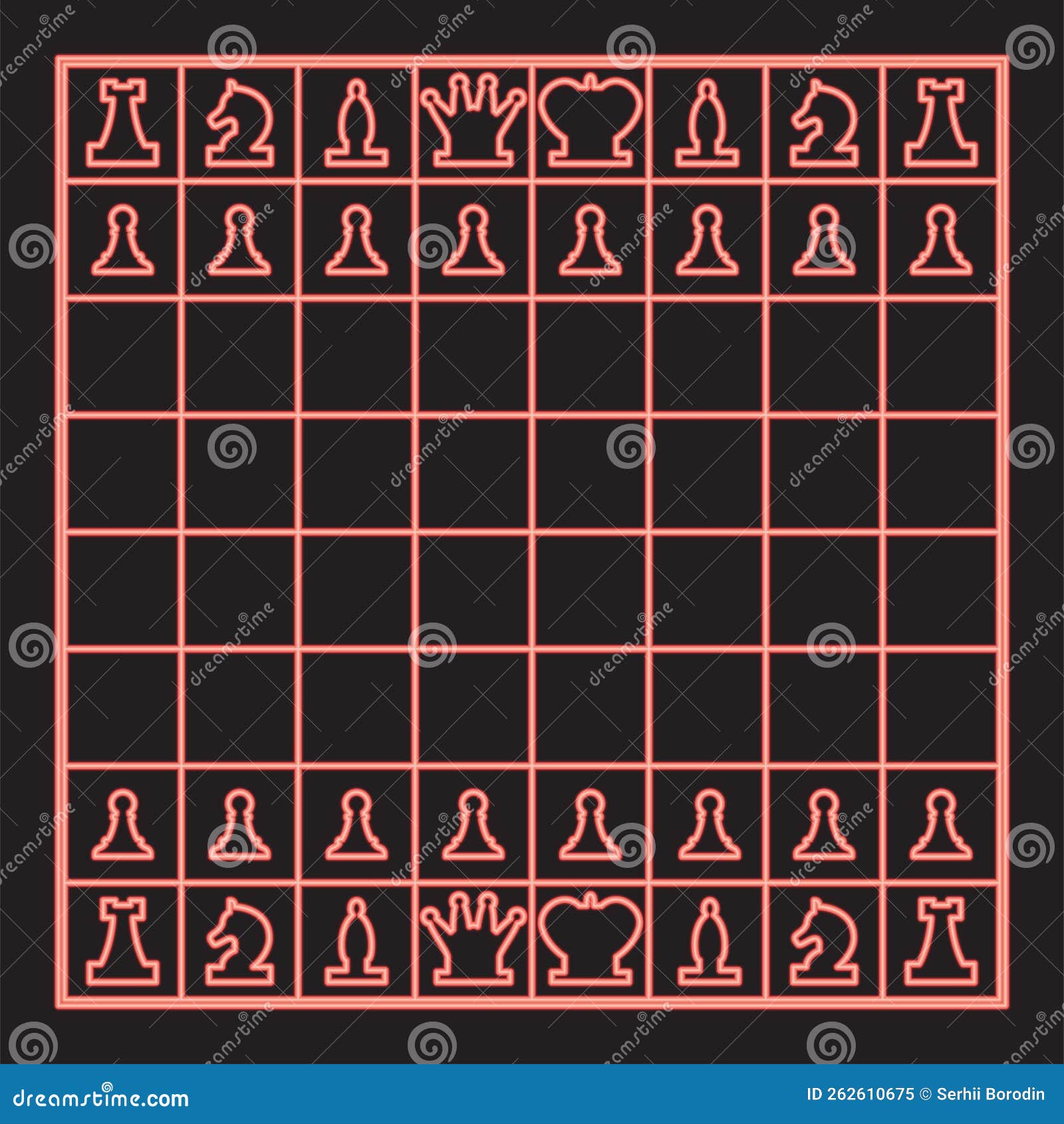 Neon Chessboard and Chess Pieces Line Figures Red Color Vector ...