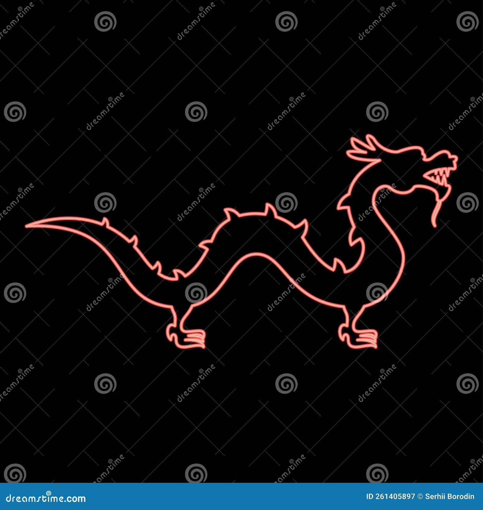 Neon Chinese Dragon Red Color Vector Illustration Image Flat Style ...