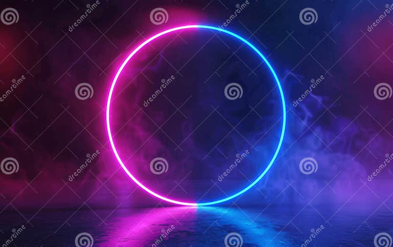 Neon Circle Frame Blue and Pink Light Dance Isolated Black Backdrop ...