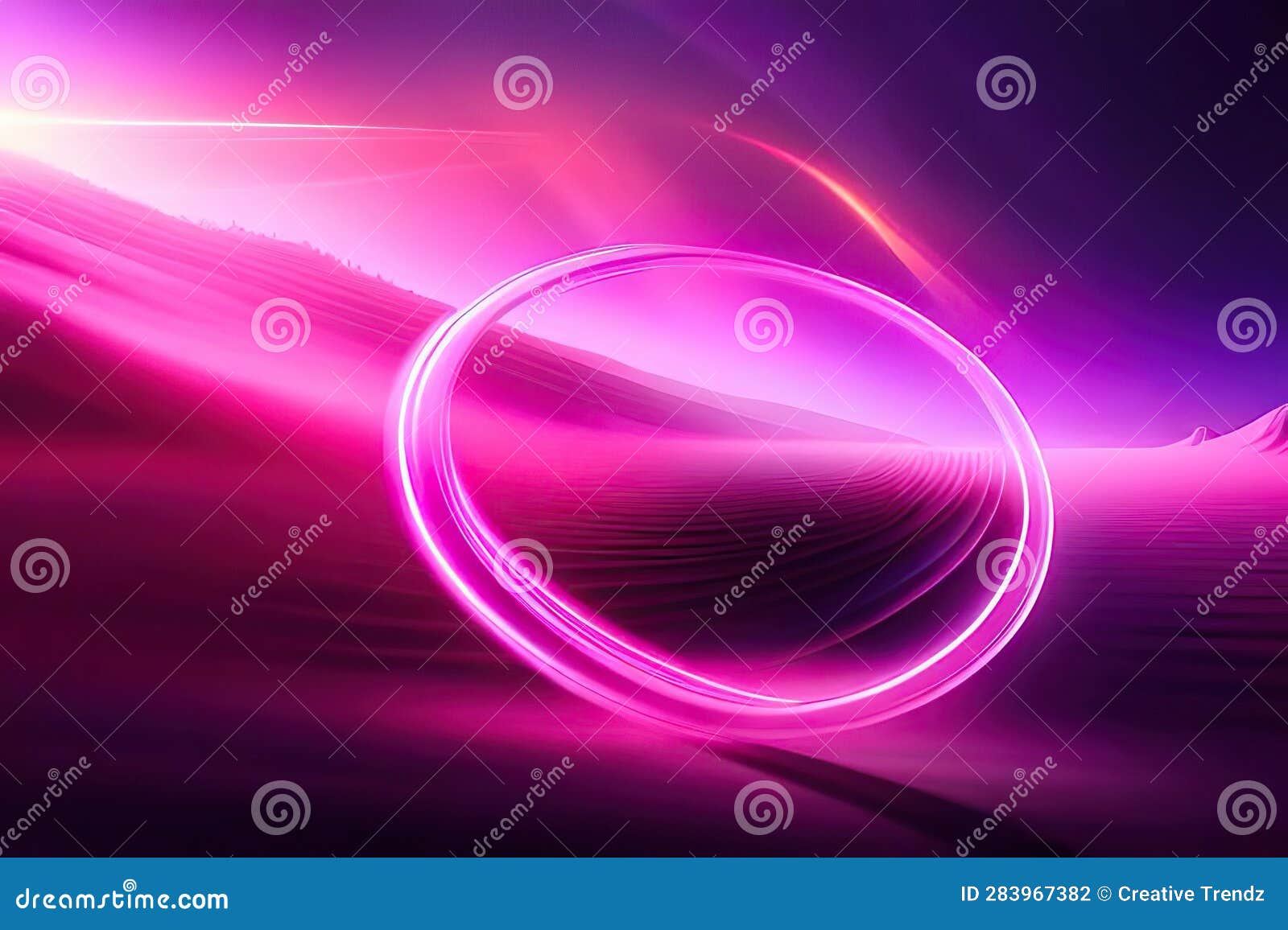 Neon Circle Light Line on Ground. 3D Render Stock Illustration ...