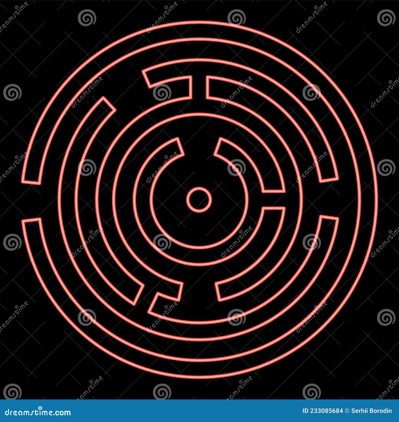 Neon Circle Maze Or Labyrinth Red Color Vector Illustration Flat Style ...