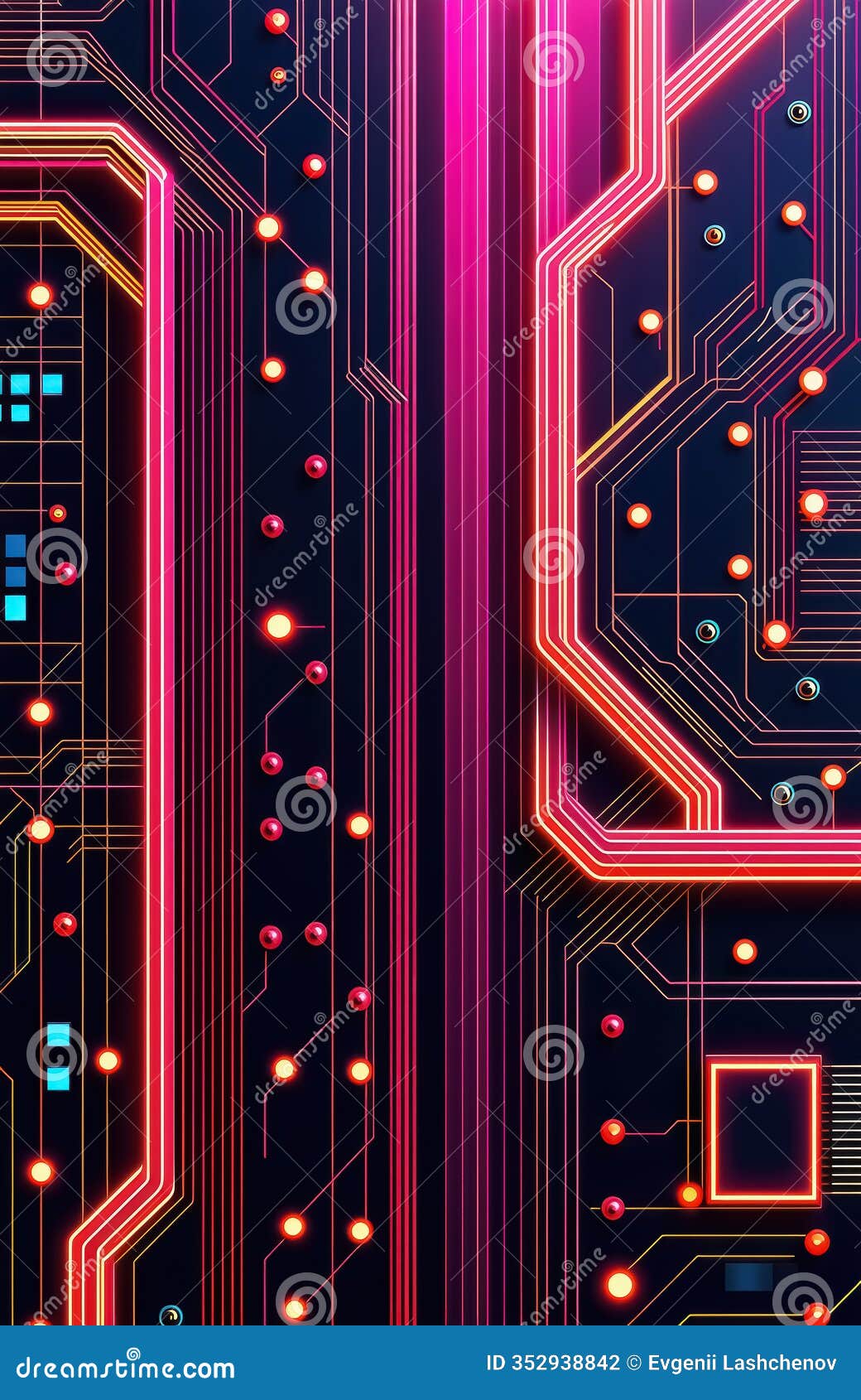 Neon Circuit Board Pattern with Glowing Red and Orange Lines on Black ...