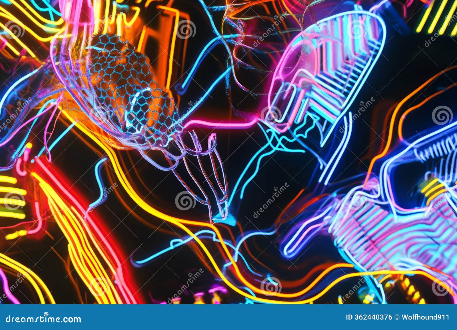 A Neon Circuit Board Pattern with Pulsating Electric Currents ...