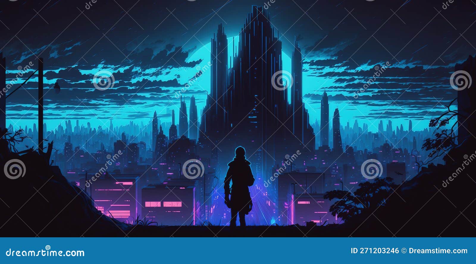 Neon city stock illustration. Illustration of future - 271203246