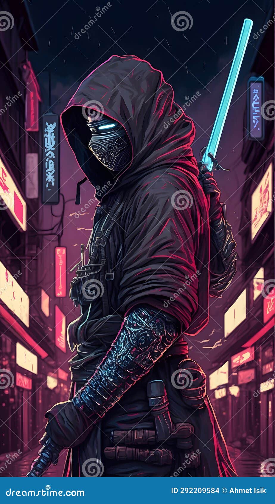 Neon City Ninja stock illustration. Illustration of cool - 292209584