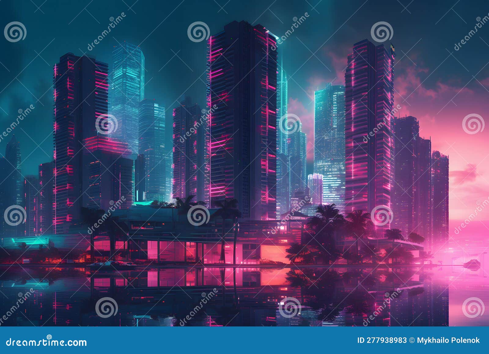 Neon City Synthwave Retrowave Style. Neural Network AI Generated Stock ...