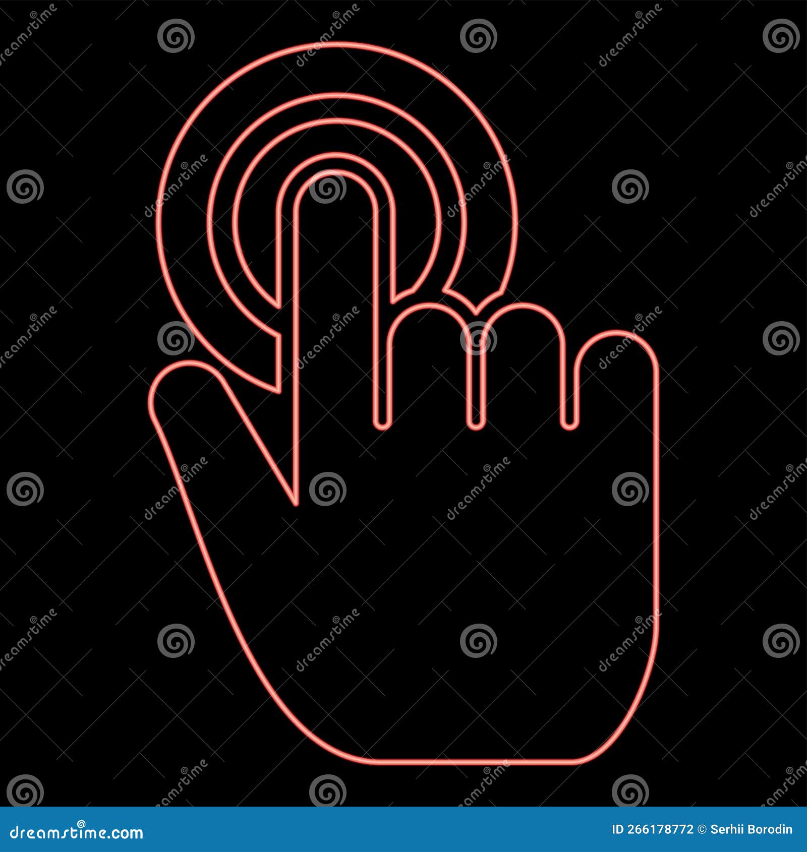 Neon Click on Button Hand Cursor Touch Screen Red Color Vector ...