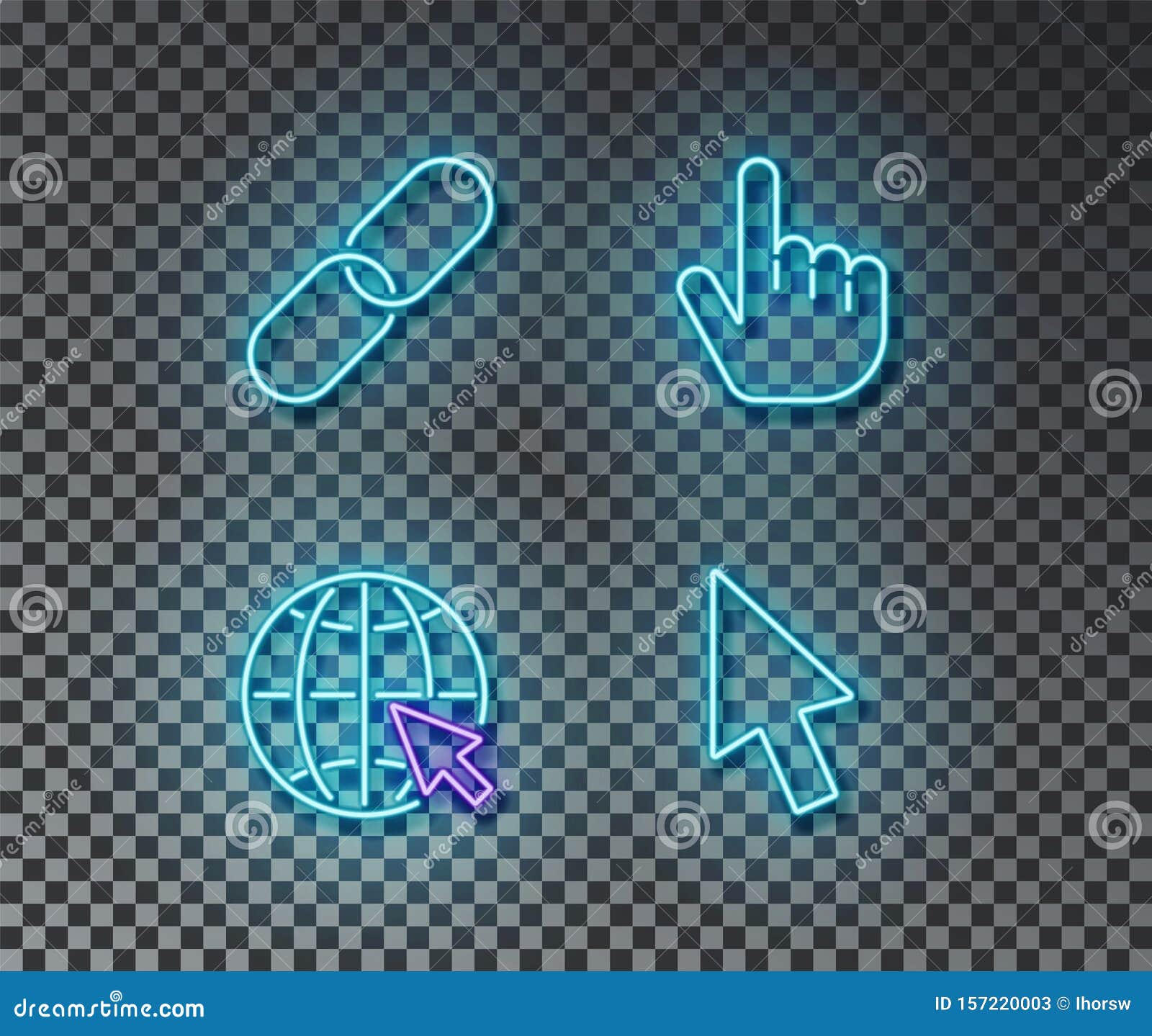 Neon Click Signs Vector Isolated on Brick Wall. Link, Network, Cursor ...