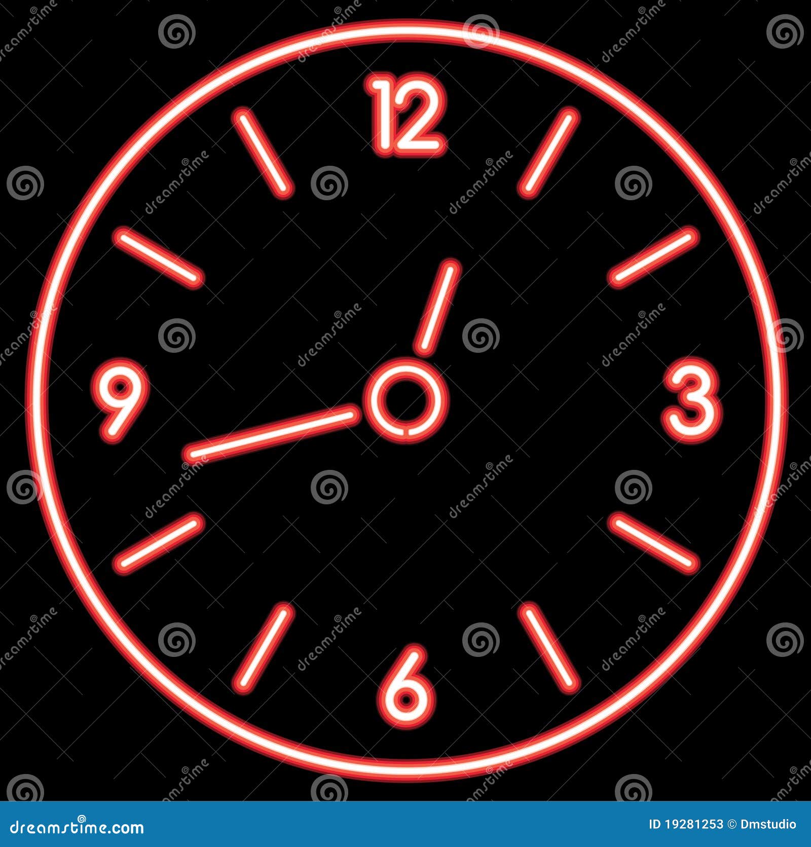 Neon clock stock vector. Illustration of number, light - 19281253
