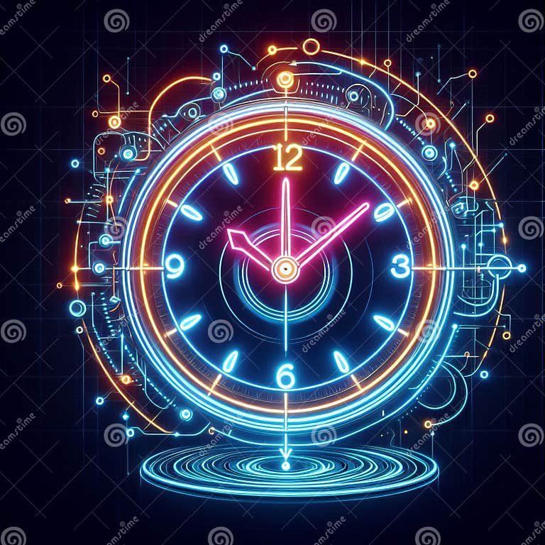 Neon Clock a Stylized Neon Clock Displaying the Time Representin Stock ...