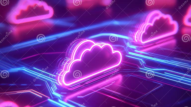 Neon Cloud Computing Digital Network Abstract Technology Background ...