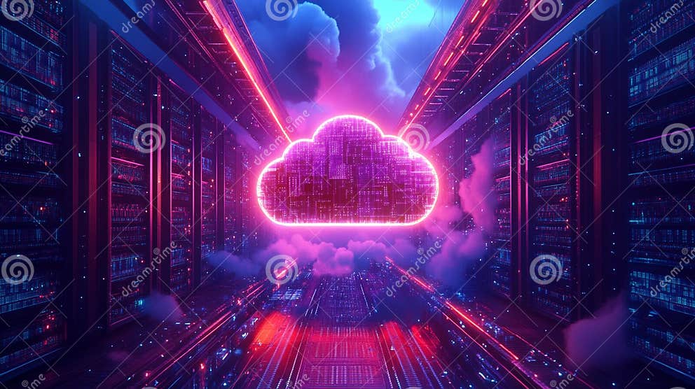 Neon Cloud Computing Digital Server Room Futuristic Technology Network ...