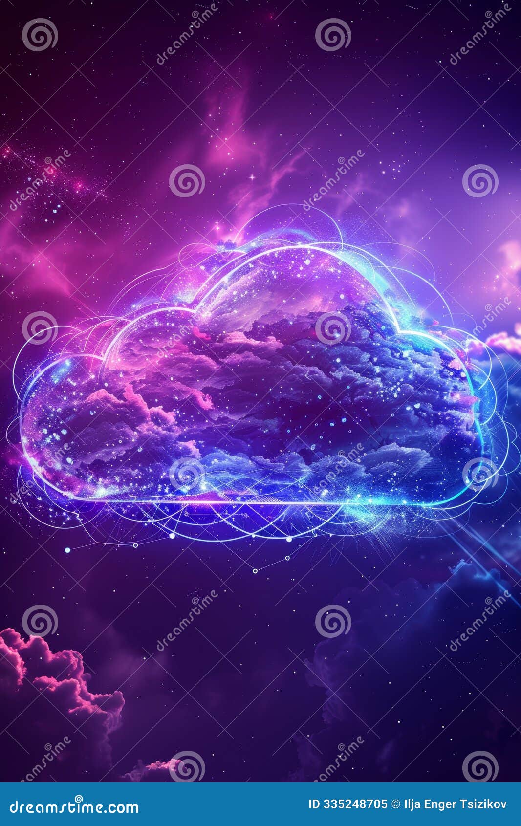 Neon Cloud Computing in Outer Space Background, Digital Network and ...