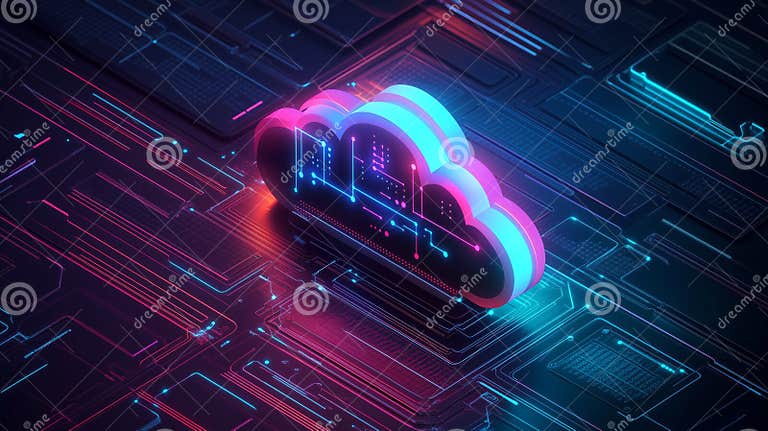 Neon Cloud Computing Technology Concept Stock Illustration - Illustration of internet, network ...