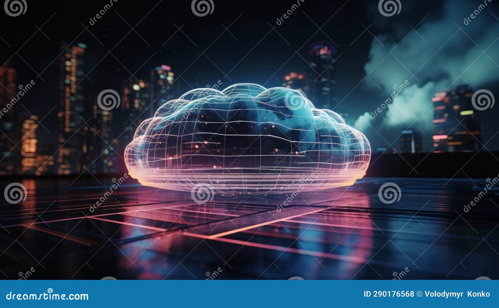 Neon Cloud Computing Technology Concept. Generative Ai Stock Photo - Image of system, computer ...