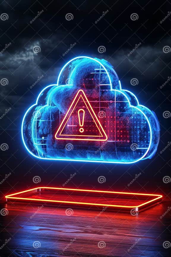 Neon Cloud with Exclamation Point Cybersecurity Alert and Data Breach ...