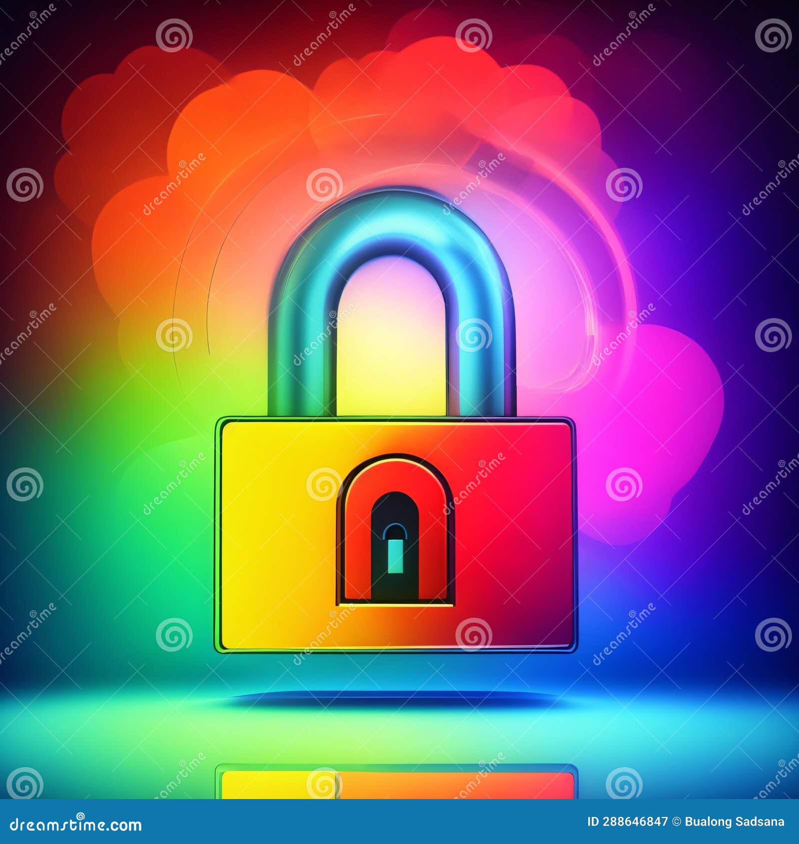 Neon Cloud with Locked Padlock. Concept of Data Protection, Security ...